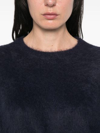 Soft Goat Brushed Wool Crewneck Sweater - Navy