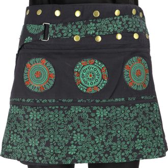 Guru Shop Wickelrock, Kurzer Rock, Cacheur, Mandala Patchworkrock - Schwarz, Damen, Baumwolle