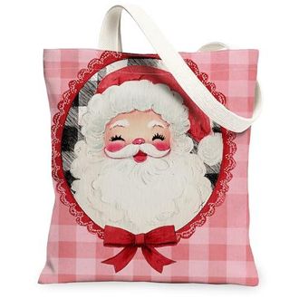 Generic Sacs fourre-tout en toile motif P&egrave;re No&euml;l, mignon vintage vacances, sacs d&eacute;picerie r&eacute;utilisables, l&eacute;gers et lavables avec bandouli&egrave;re Ca, p&ecirc;che, 13x15