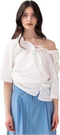 Erika Cavallini Semi Couture Femme, Blouses et Chemises, Blanc, Taille: 40 FR Chemise Courte en Coton