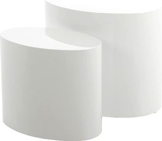 Selsey Plomin - Beistelltisch/Sofatisch 2er-Set in Walzenform, 40 x 24,5 cm BZW. 48 x 33 cm (Wei&szlig; Hochglanz)