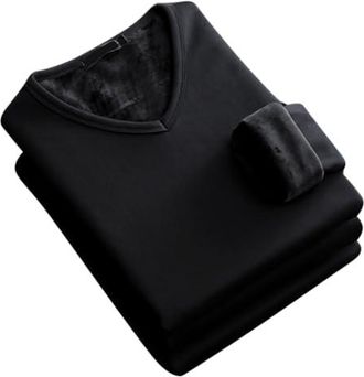 Minetom Hauts Thermiques Homme sous-vêtement Thermique T-Shirt Manches Longues Tee Shirt Chaud Doublure Polaire Automne Hiver Chemise A2 Noir M