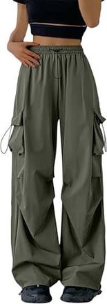 Generico Pantalon Cargo Femme Sport Élastique Cargo Pantalon Large Décontracté Respirant Pantalon Muet Poches Latérales Vintage Pantalon Baggy Randonnée Combat