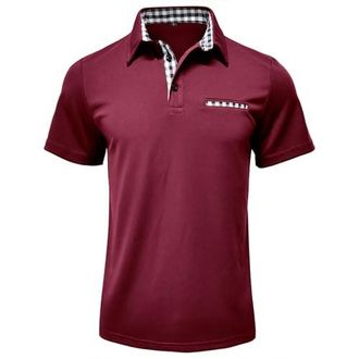 Generic Polo pour homme d&eacute;contract&eacute; avec blocs de couleurs pour homme, manches courtes, t-shirt polyvalent pour la mode estivale, rouge, XXL