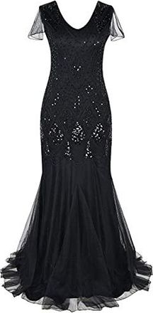 Ibtom Robe Cocktail Femme Robe Frangée Costume Année Gatsby Transparente Robe Flapper 1920 Femme Robe Soirée Paillette pour Soirée Art Déco Tango Latine Fêt