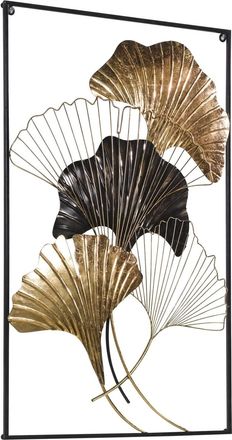 JACK Wandobjekt - Schwarz - Goldgelb - Metall - 50 x 80 cm - Ginkobl&auml;tter