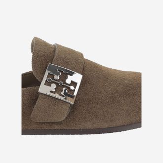 Tory Burch Womens Brown Suede Mules With Ankle Strap Slippers Flat Shoes