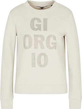 A|X Armani Exchange Femme, Sweatshirts et sweats &agrave; capuche, Jaune, Taille: 38 FR SweaT-shirt ras du cou avec strass