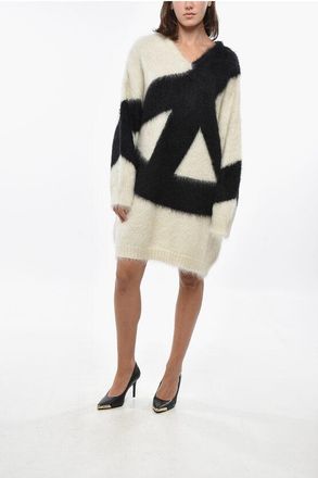 Moschino COUTURE! Long Sleeve Two-Tone Teddy Dress Größe 38