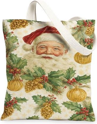 Generic Sacs fourre-tout en toile de vacances, sacs &agrave; provisions r&eacute;utilisables, motif P&egrave;re No&euml;l, vintage, l&eacute;ger, lavable &agrave; l&eacute;paule Stra, Multicolore, 13x15 In