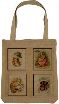 Fabulous Sac Shopping Tote Bag Aspect Lin - Famille Lapin Petter Rabbit Illustration Enfant Beatrice Potter - Sac de Courses Toile Epaisse 360g Beige Naturel C