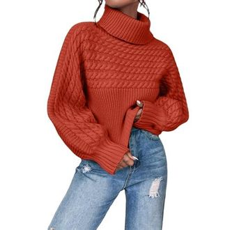 Generic Pull pour femme - Col haut - Manches longues - Couleur unie - Tricot de style europ&eacute;en et am&eacute;ricain - Chaud et confortable - Pour lautomne et lhiver -