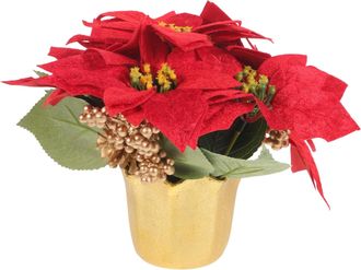 Hemobllo Künstliche Weihnachtsblumen Im Topf Rote Künstliche Pflanze Mit Sieben Zweigen Und Tannenzapfen Langlebige Weihnachtsdeko Für Tisch Bar Und Restaurant