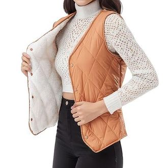 Generic Gilet Sans Manche Femme Gilet Femme D&eacute;contract&eacute; Quotidien Ville Matelass&eacute; R&eacute;sine - Gilet Polaire L&eacute;ger Avec Boutons Pour Automne
