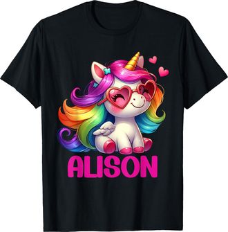 BDAZ Alison Personalisierter Name, buntes Einhorn f&uuml;r Damen und M&auml;dchen T-Shirt