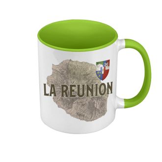 Fabulous La R&eacute;union 974 Ile Departement Carte Ancienne France Tasse mit Henkel und farbigem Innenfutter, Farbe: Gr&uuml;n