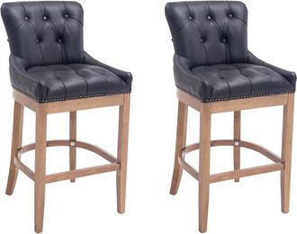 Clp 2er Set Barhocker Lakewood Mit Echtlederbezug I 2 x Tresenstuhl Mit Gestell Aus Kautschukholz Und R&uuml;ckenlehne, Farbe:schwarz, Gestell Farbe:antik-hell