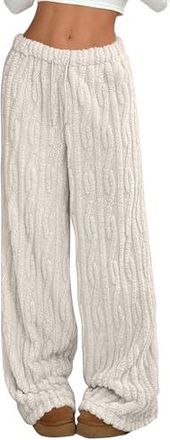 Generic Pantalon de d&eacute;tente en polaire pour femme - Bas de pyjama en peluche - Taille &eacute;lastique - Doux et confortable - Chaud - Avec cordon de serrage - Jambe