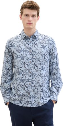 Tom Tailor Herren Sommer-Hemd mit fixierbaren &Auml;rmeln, 34654 - Blue Tonal Leaf Design, XXXL