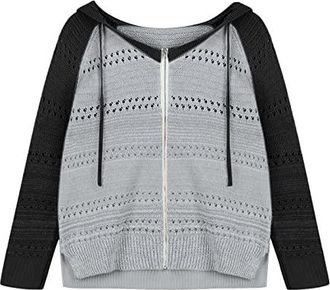Generic 2026 Vestes dautomne et dhiver pour femme - Patchwork classique - Fermeture &eacute;clair int&eacute;grale - Pull &agrave; capuche d&eacute;contract&eacute;, Noir, XXL