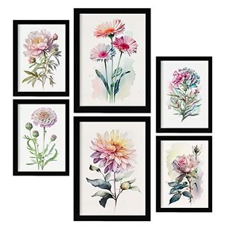 Nacnic Des roses Affiches. Illustrations Nature et Botanique en Couleur avec des Th&egrave;mes Floraux sur des Arri&egrave;re-plans Blancs Purs. Design dint&eacute;rieur et d&eacute;cor