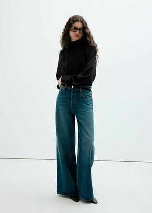 Mango Blouse &agrave; col chemin&eacute;e fronc&eacute; noir - Femme - XXS - MANGO