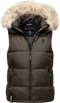 Marikoo Damen Winter Weste Steppweste mit Kapuze und Fellkragen B896 [B896-Eisflöckchen-Anthrazit-Gr.XS]