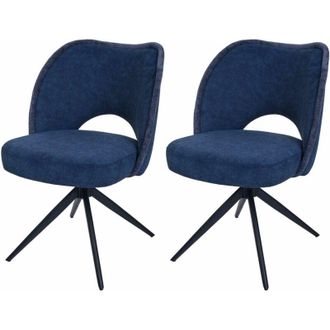 Hhg Neuwertig] 2er-Set Esszimmerstuhl HHG 597, Polster-K&uuml;chenstuhl, drehbar Auto-Return, Stoff/Textil (420g/m&sup2;) &Ouml;ko-Tex blau