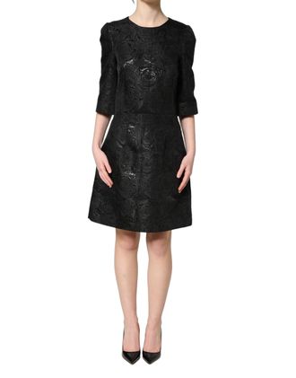 Dolce & Gabbana Womens Black Floral Jacquard Flared A-Line Dress