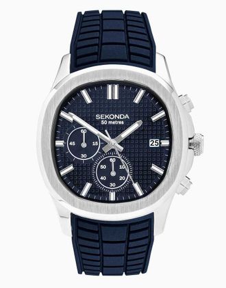 Sekonda Octaire - Analoge Herrenuhr in Silberoptik mit Riemen in Blau, 40 mm-Marineblau