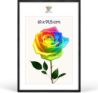 MG Design Bilderrahmen 61 x 91,5 cm - Posterrahmen mit Schwarz Holzrahmen (Echtholz) und bruchsicherem Acrylglas, Hoch & Quer mit verst&auml;rkter Wandaufh&auml;ngung