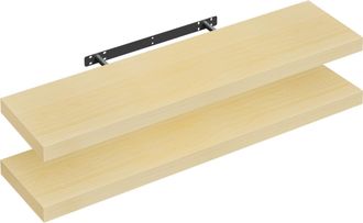 Woltu Wandregal 2er Wandboard Bücherregal Regale für Deko Wandablagen aus MDF Holz,Hängeregal Gelb Eiche, 90x22.9x3.8 cm RG9370kei-2