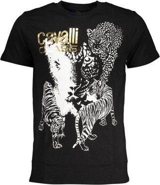 Cavalli T-Shirt Stylisches Herren Kurzarm-T-Shirt Schwarz mit Druck