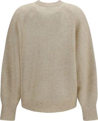Brunello Cucinelli Sequin-Embellished Mohair Blend Sweater - Beige