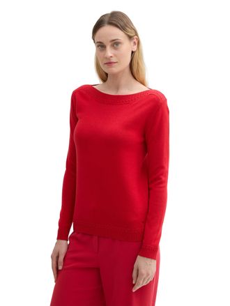 Tom Tailor Damen Strickpullover mit U-Boot-Ausschnitt, 36494 - Crimson, XL