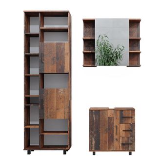 Vicco Badmöbel-Set Eiche rustikal Ilias, bestehend aus Bad Spiegelschrank, Waschbeckenunterschrank, Hochschrank - mit Fächern für Flexible Aufbewahrung