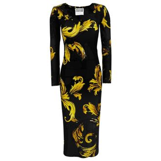 Versace Robe Organzino Baroque &agrave; Manches Longues - Femme - Robes - Noir - Taille: 44 FR
