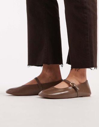 schuh London - Leder-Ballerinas in Taupe mit Schnallenriemen-Neutral