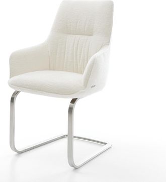 DELIFE Freischwinger Zelia-Flex mit Armlehnen Boucl&eacute; Soft Beige Freischwinger flach Edelstahl Taschenfederkern, Esszimmerst&uuml;hle