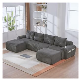 Generic Modernes L-f&ouml;rmiges modulares Sofa, 3-Sitzer-Sofa, modulares Ecksofa aus Cord, ergonomisch geschwungenes Design, ausgestattet mit Aufbewahrungstaschen