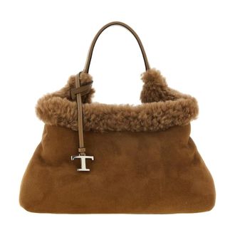 Tod's Sac fourre-tout en daim et garniture en peau de mouton - Femme - Sacs - Brun - Taille: ONE Size