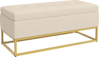 HOMCOM Sitzbank mit Stauraum, Polsterbank mit Klappdeckel, Samtoptik, Bettbank, Truhenbank mit Stahlbeine f&uuml;r Wohnzimmer, Schlafzimmer, Beige, 110 x 44 x 49 