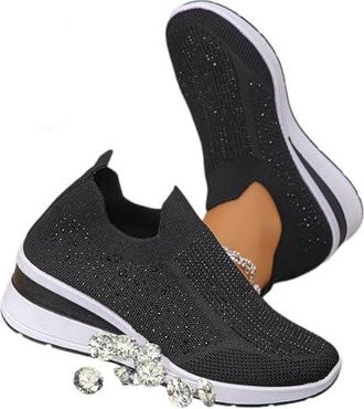 Generic Baskets orthop&eacute;diques respirantes orn&eacute;es de strass, baskets compens&eacute;es en maille, chaussures de tennis &agrave; paillettes pour la marche, le mariage et le q