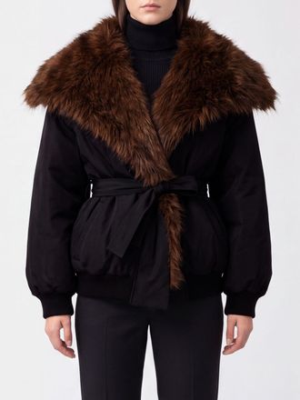 Eleh Veste courte style robe en fausse fourrure avec ceinture et col marin