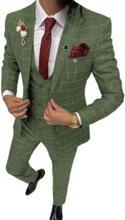 Solovedress Costume pour homme 3 pièces classique à carreaux pour homme, veste, pantalon, gilet pour mariage et affaires, vert olive, 3XL
