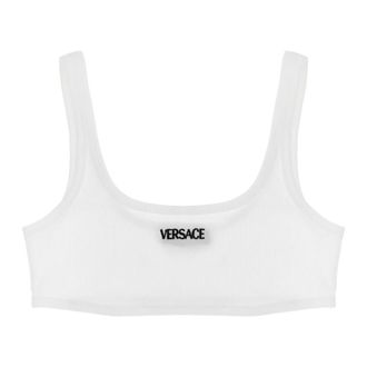 Versace Femme, Sous-v&ecirc;tements, Blanc, Taille: 40 FR Top en coton c&ocirc;tel&eacute;