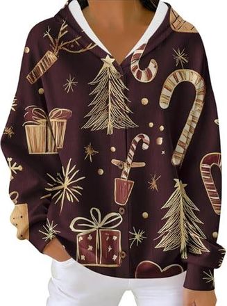 Generic Sweat à capuche de Noël pour femme avec boutons et col en V - Cardigan à manches longues - Imprimé amusant - Pull à capuche décontracté pour les vacan