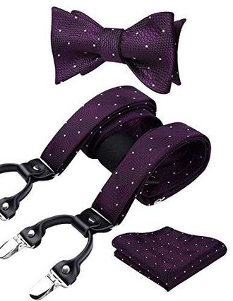 Hisdern Bretelles homme Noeud papillon hanky 6 Clips Brace Men Y Retour Suspensions ajustables élastiques