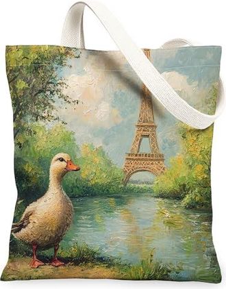 Generic Sac fourre-tout en toile de canard printanier pour le shopping 33 x 38,1 cm, sac d&eacute;picerie r&eacute;utilisable pour femme, sac d&eacute;picerie pour femme, peinture