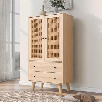STILVORA Buffet et Enfilade avec 2 Portes et 1 Tiroir, Fa&ccedil;ades Effet Rotin, Style Moderne, en Panneaux de Particules, Noir, 60&times;40&times;110,5 cm